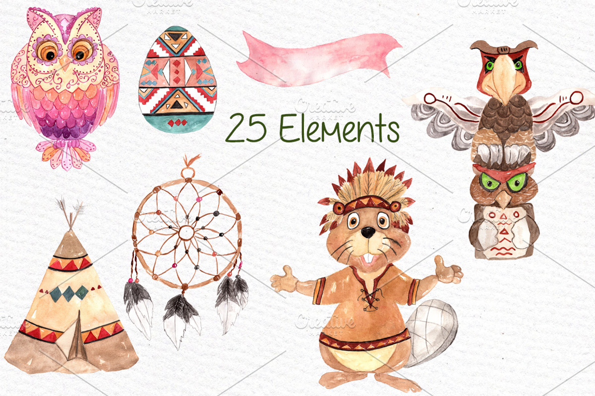 Watercolor kids tribal clipart, an Animal Illustration by vivastarkids