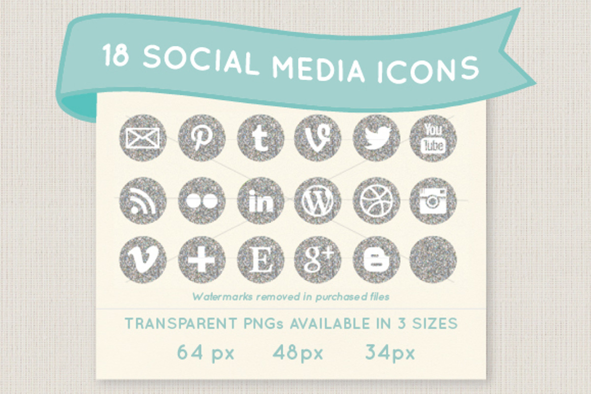 Silver glitter social media icons, an Icon by arrowisp designs