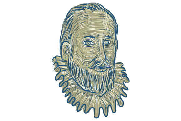 Sir Walter Raleigh Bust Drawing, an Illustration by patrimonio