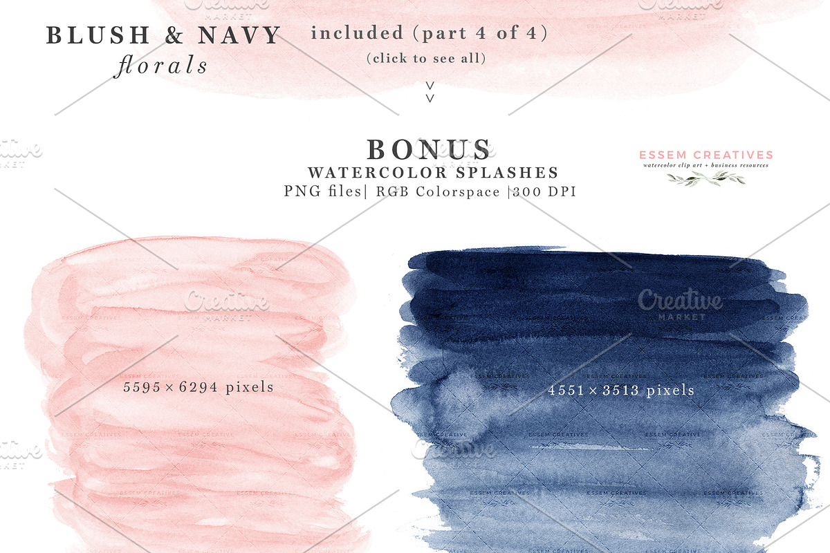 Blush and Navy Watercolor Flowers, a Texture Illustration by Essem ...