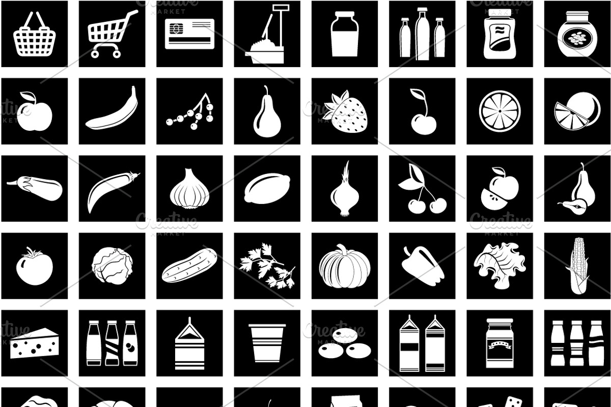 Set of supermarket symbols, a Food Illustration by Gurza SHOP