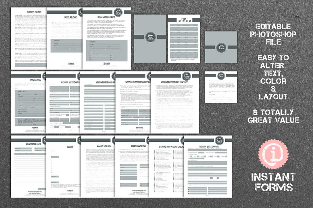 Photography Forms and Contract, a Stationery Template by InstantForms
