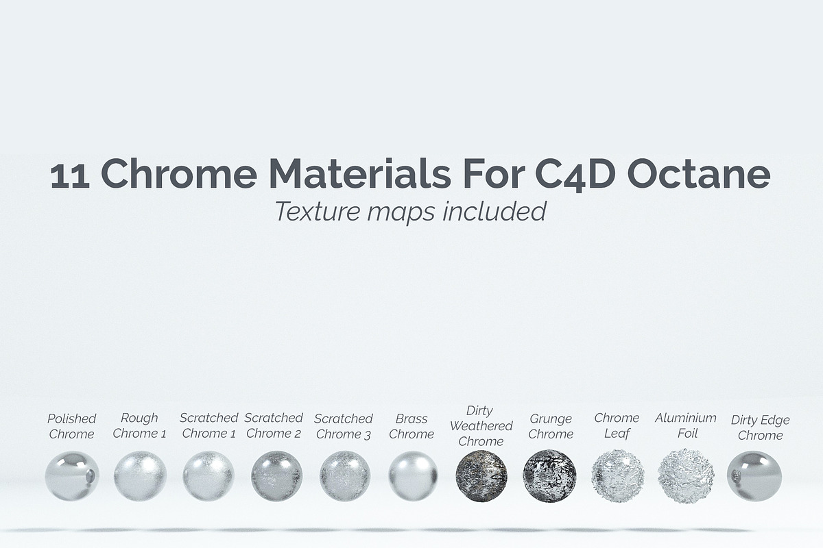 11 Chrome Materials for C4D Octane, a 3D by 3DTreatment