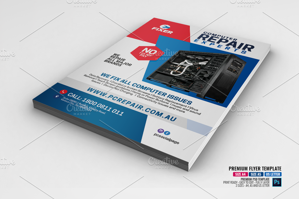 Macbook and PC Repair Flyer, a Flyer Template by PSDPixel
