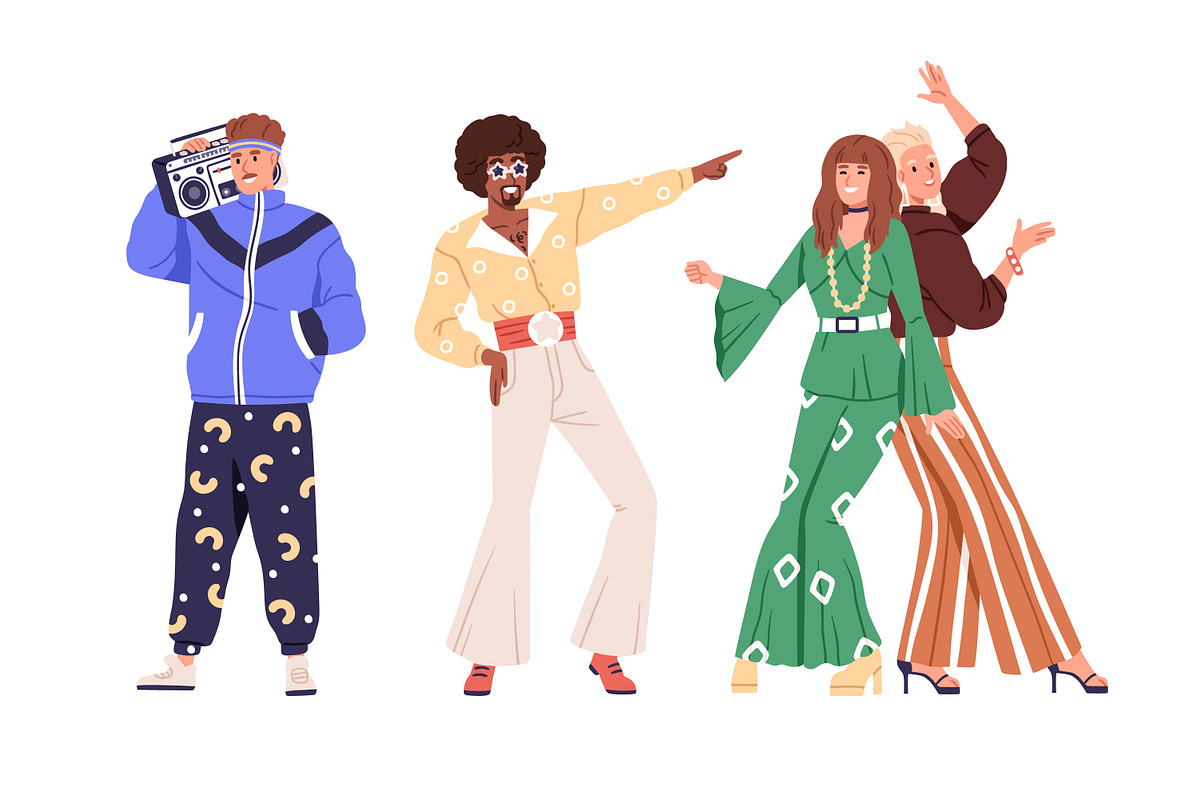 People in 80s fashion outfits set, a Person Illustration by Good Studio