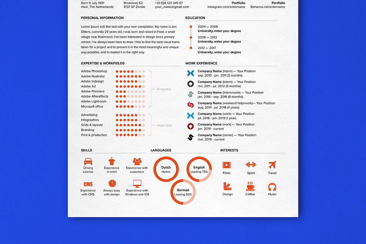 Hip Resume Template / CV with Photo