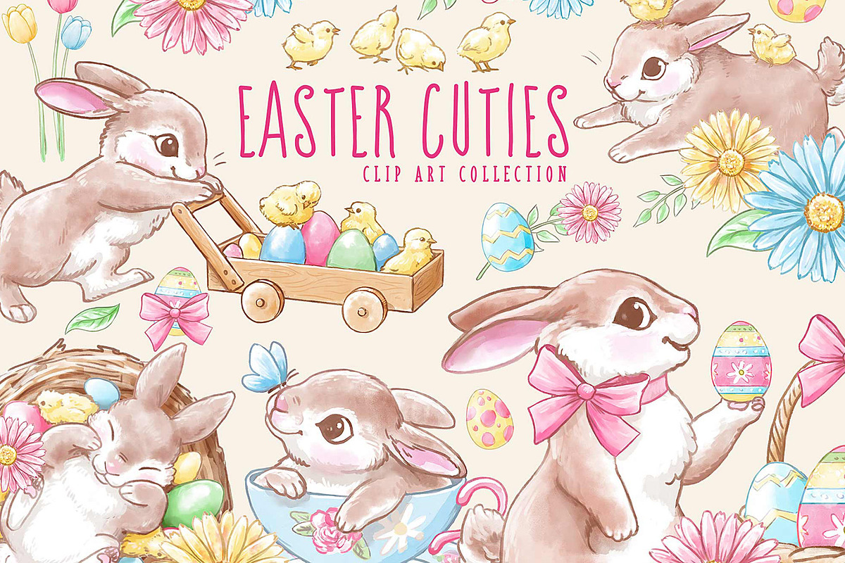 Easter Bunnies and Chicks Clipart, an Animal Illustration by Clip Art ...