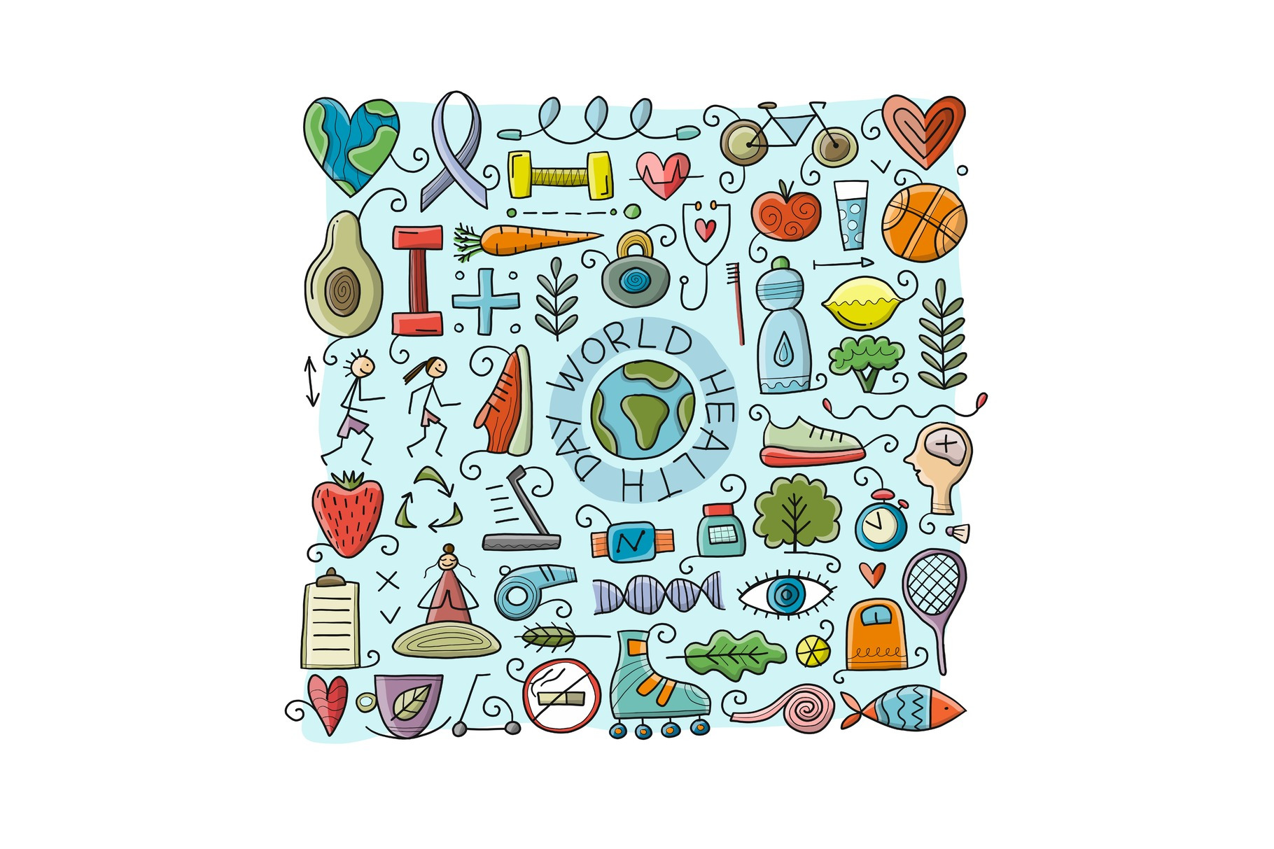 World health day. Concept art with, a Food Illustration by Kudryashka