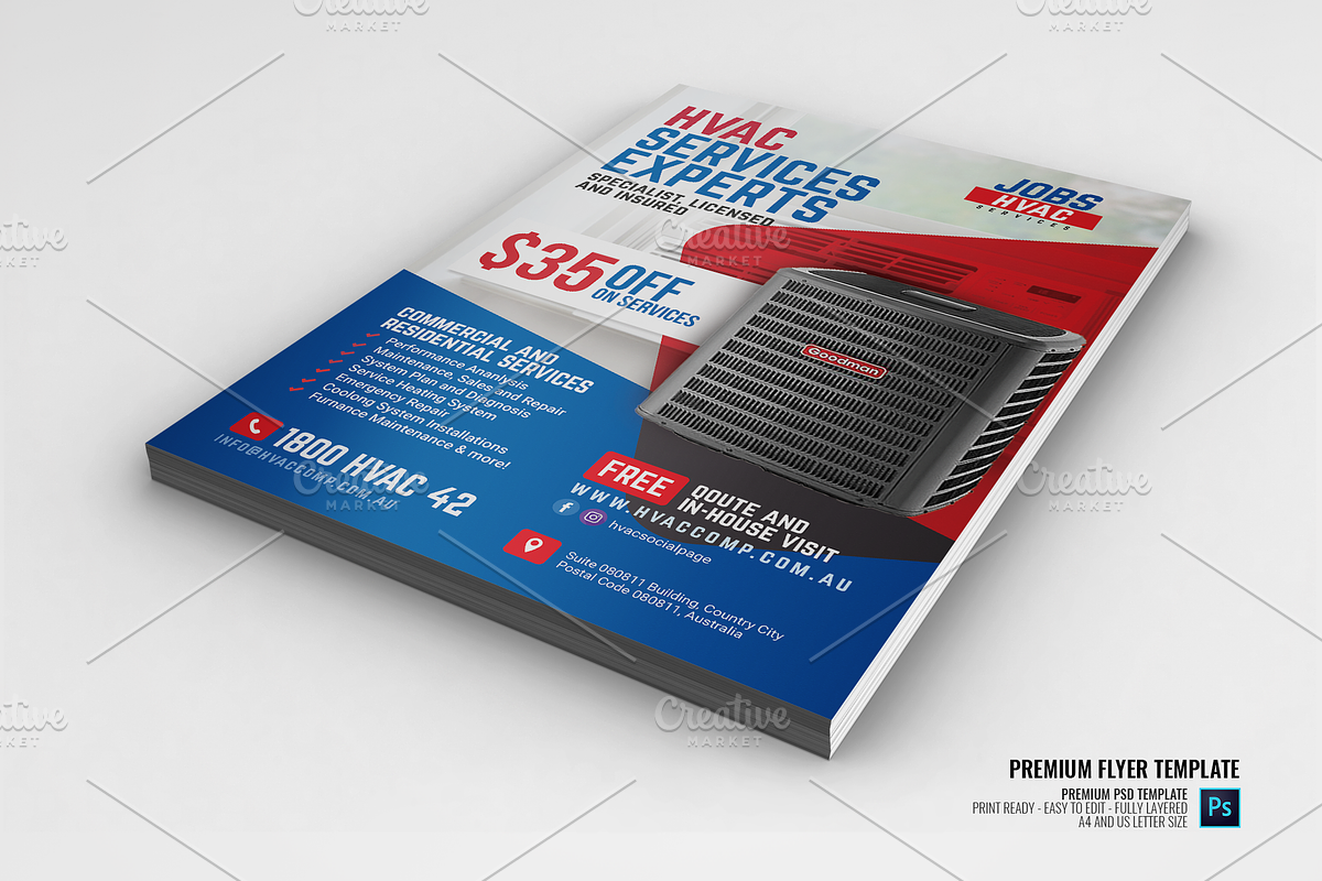 Heating and Cooling Service Flyer, a Flyer Template by PSDPixel