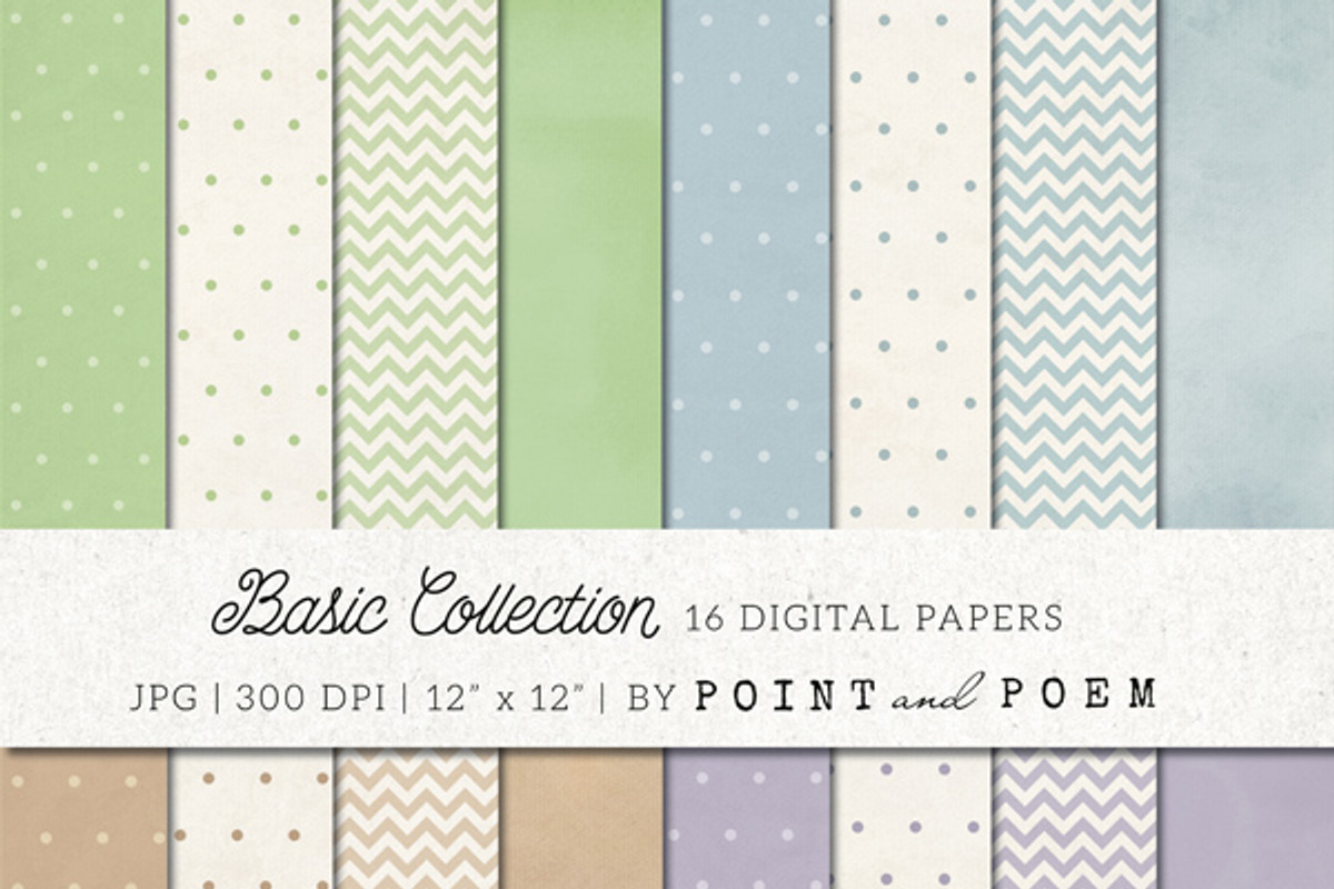 Polka Dots & Chevron digital paper, a Pattern Graphic by Point and Poem