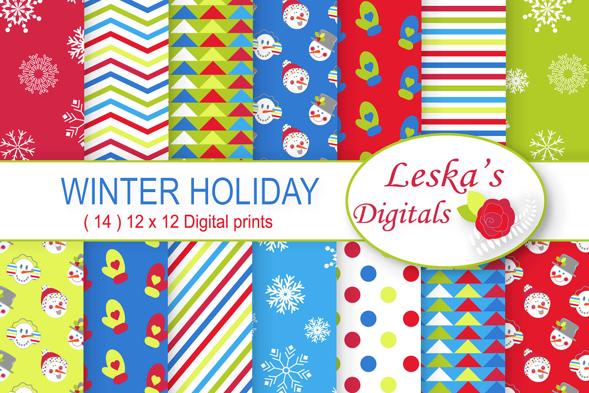 Snowman Digital Paper, a Pattern Graphic by Leska's Digitals