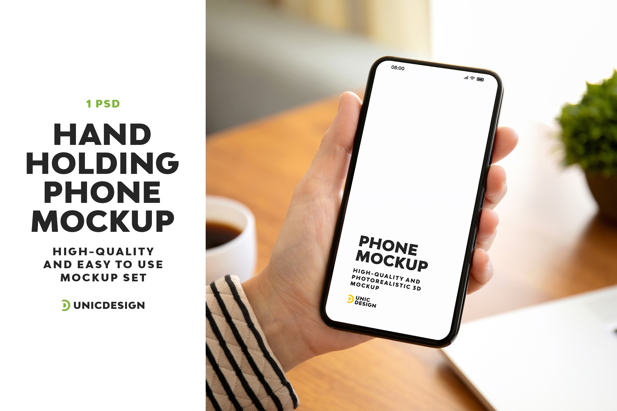 Hand Holding Phone Mockup, a Device Mockup by UnicDesign