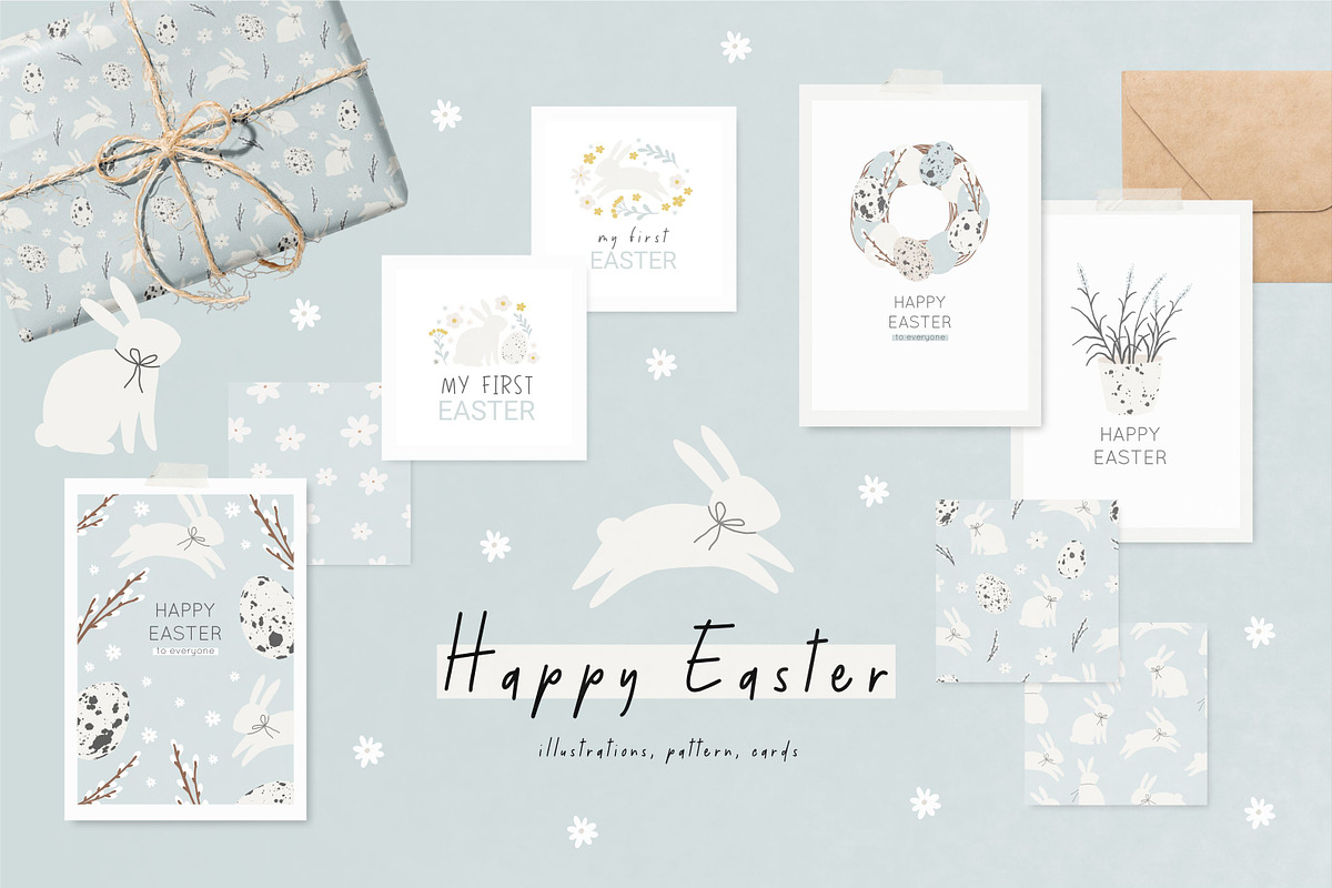 Happy Easter. Bunny, spring flowers