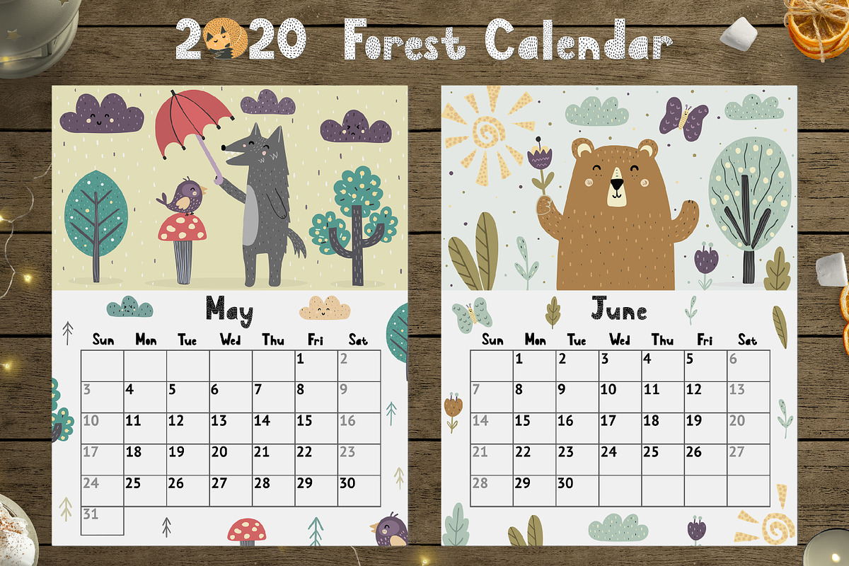 2020 Forest Calendar Template, a Stationery Template by Gulnara Sabirova