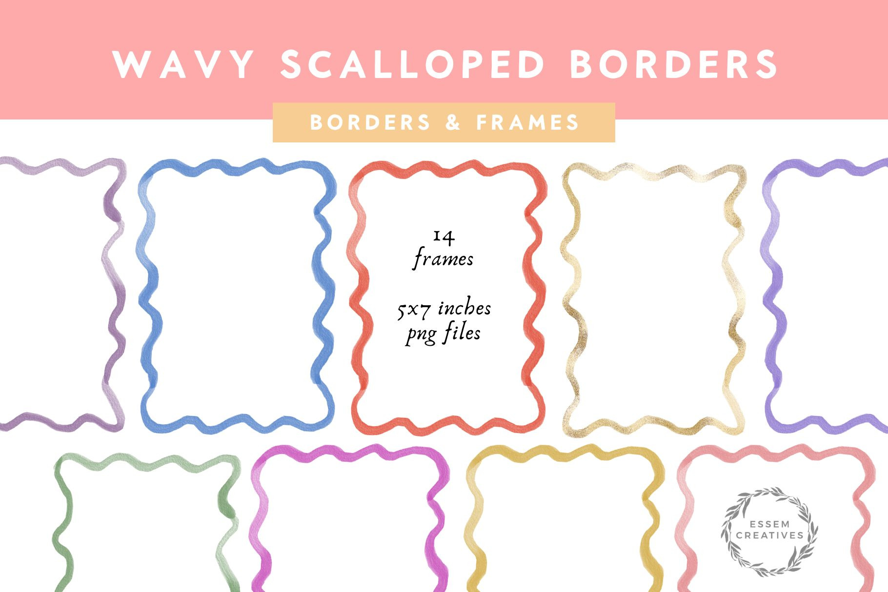 Wavy Scallop Borders & Frames, a Decorative Illustration by Essem Creatives