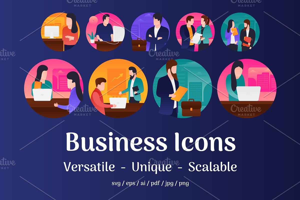 60 Business Vector Icons, a Work Illustration by Vectors Market