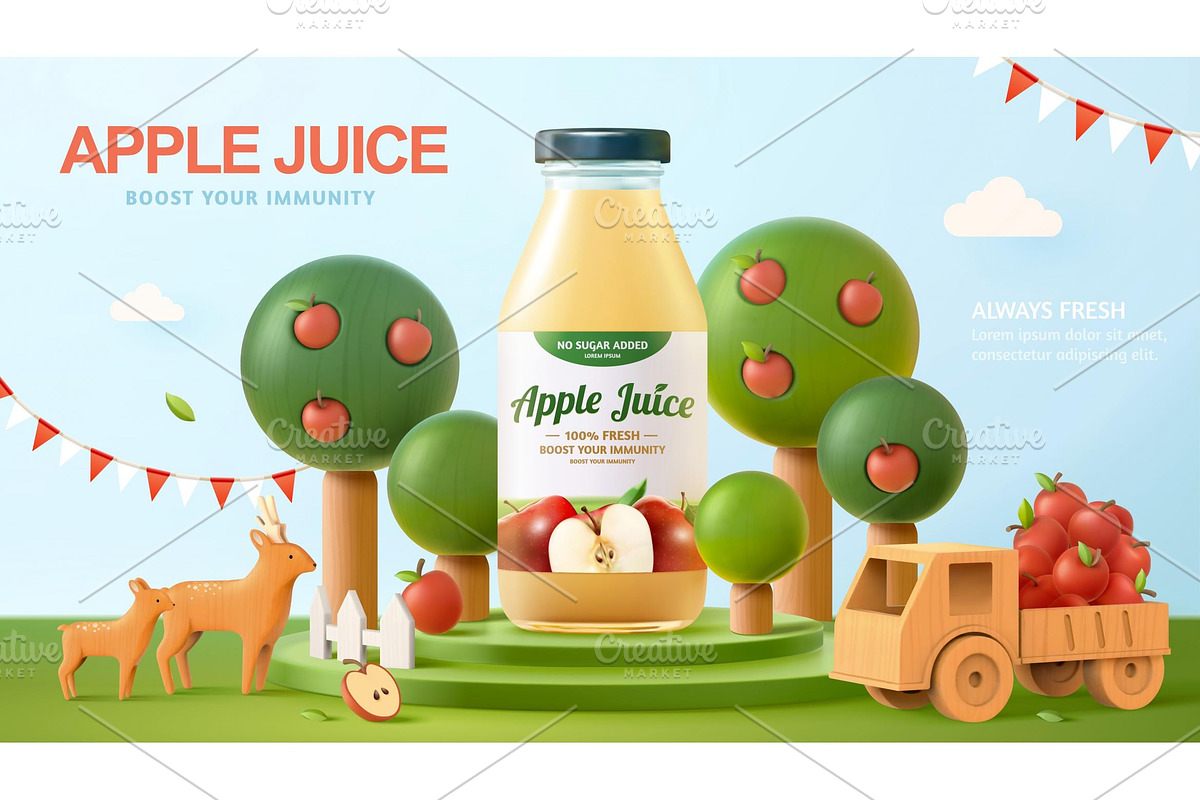 Fresh apple juice ad banner, a Flyer Template by TotallypicRF