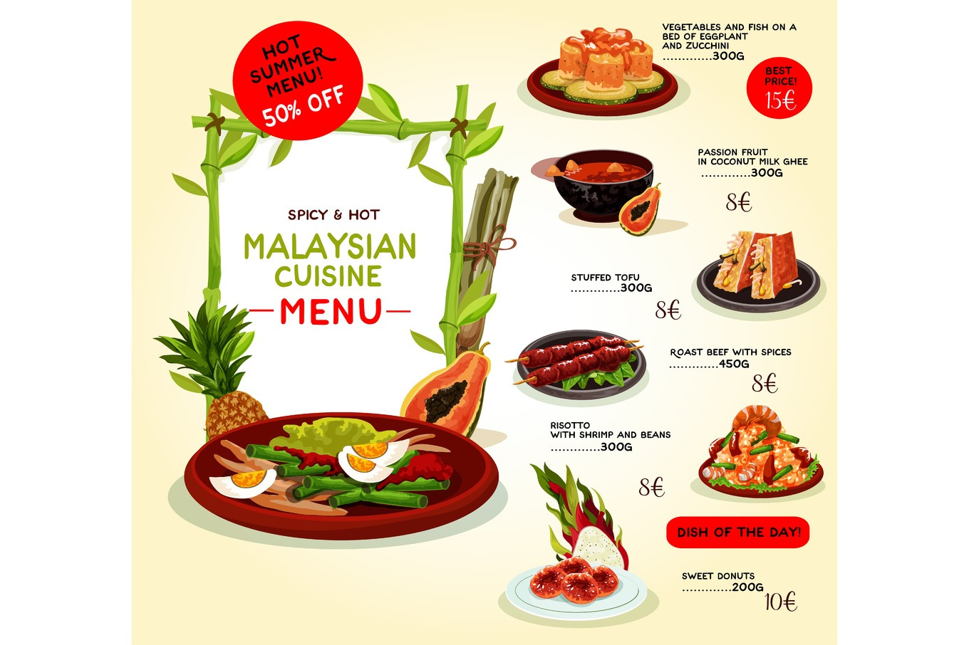 Malaysian cuisine restaurant menu template design, a Background Graphic ...
