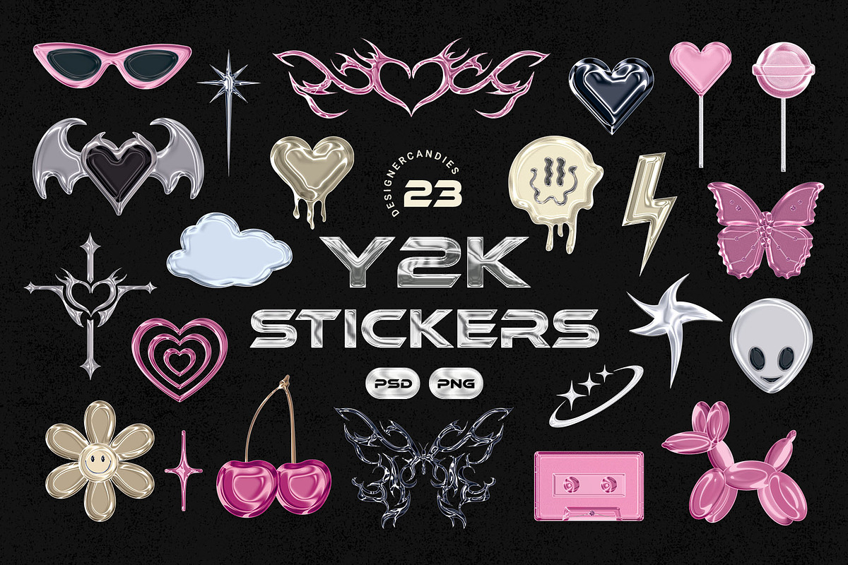 Y2K Metallic Sticker Illustrations, an Object Graphic by DesignerCandies