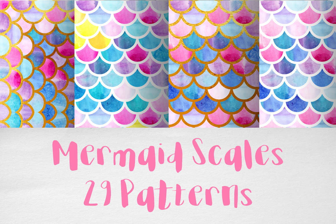 Watercolor mermaid scales patterns, a Pattern Graphic by Vavavka