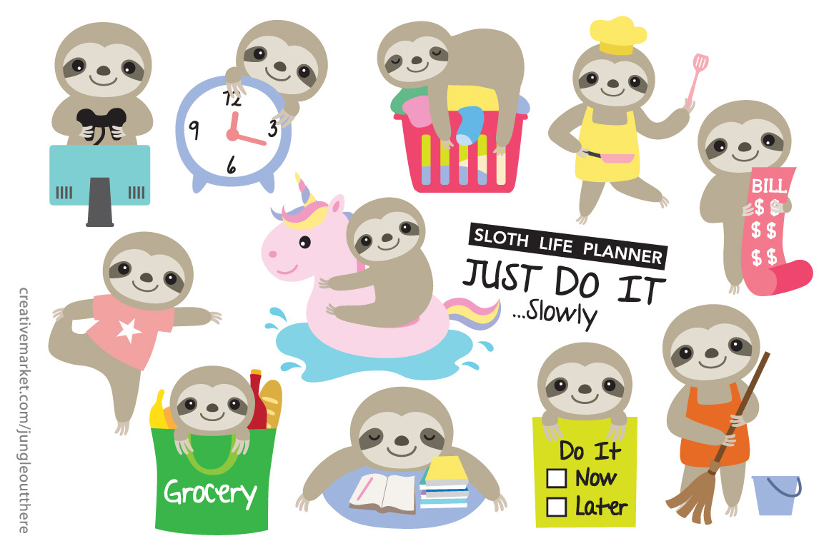 Sloth Planner Clipart Set, an Animal Illustration by CreativeCatandCo