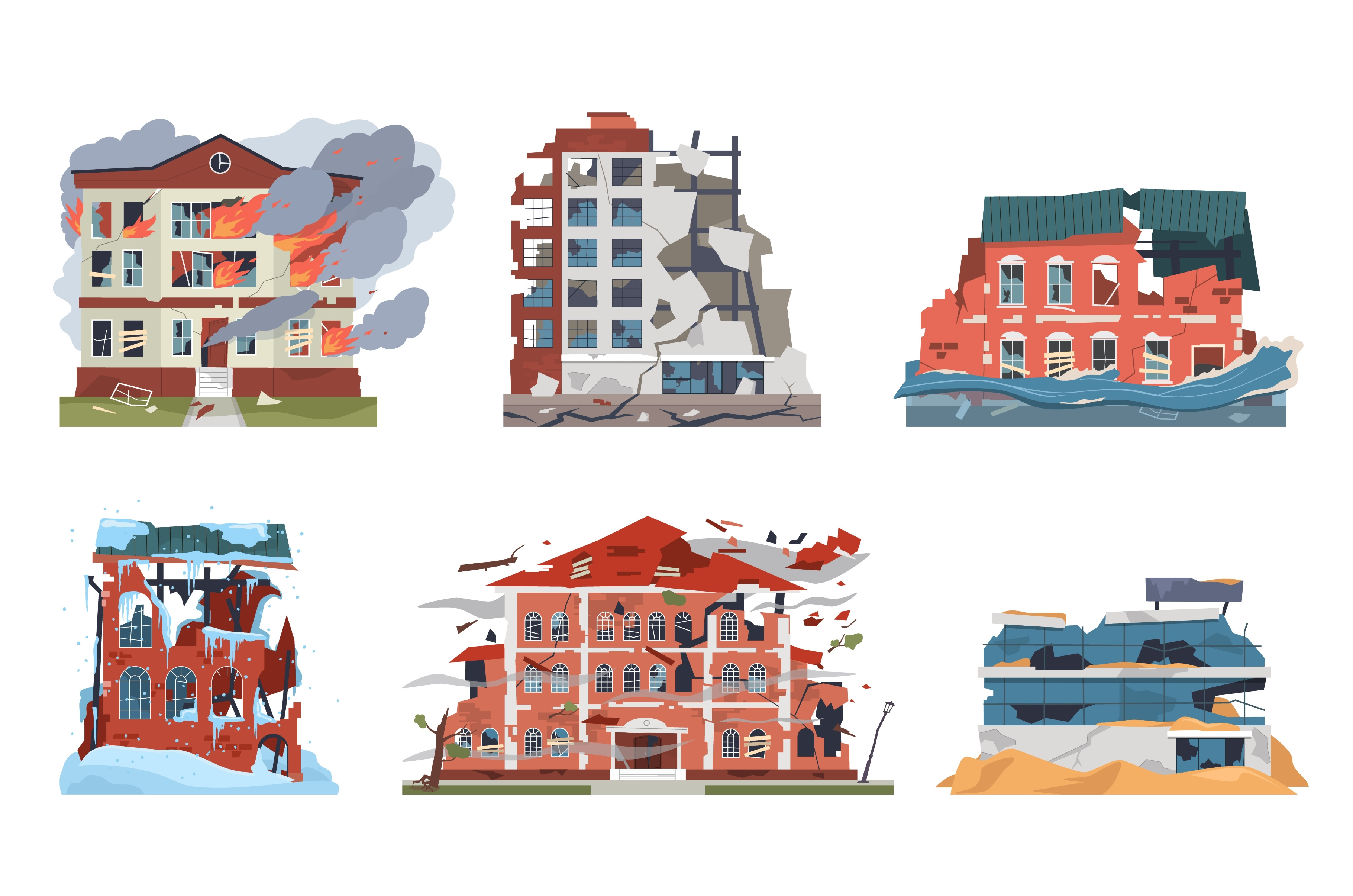 Disaster damages buildings, an Illustration by YummyBuum | Creative Market