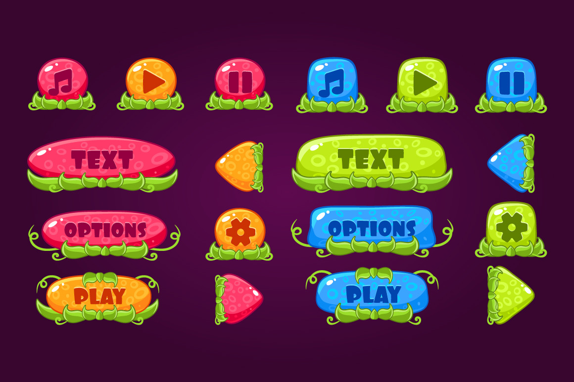 Game Buttons with nature elements, an Object Illustration by TopVectors