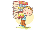 Boy is Carrying a Big Pile of Books, an Education Illustration by ...