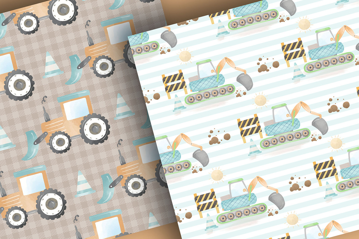 Diggers digital paper pack, a Pattern Graphic by designloverstudio