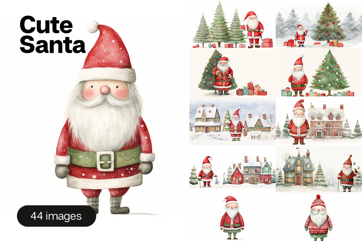 44 Cute Santas, a Seasonal Illustration by Handmadefont