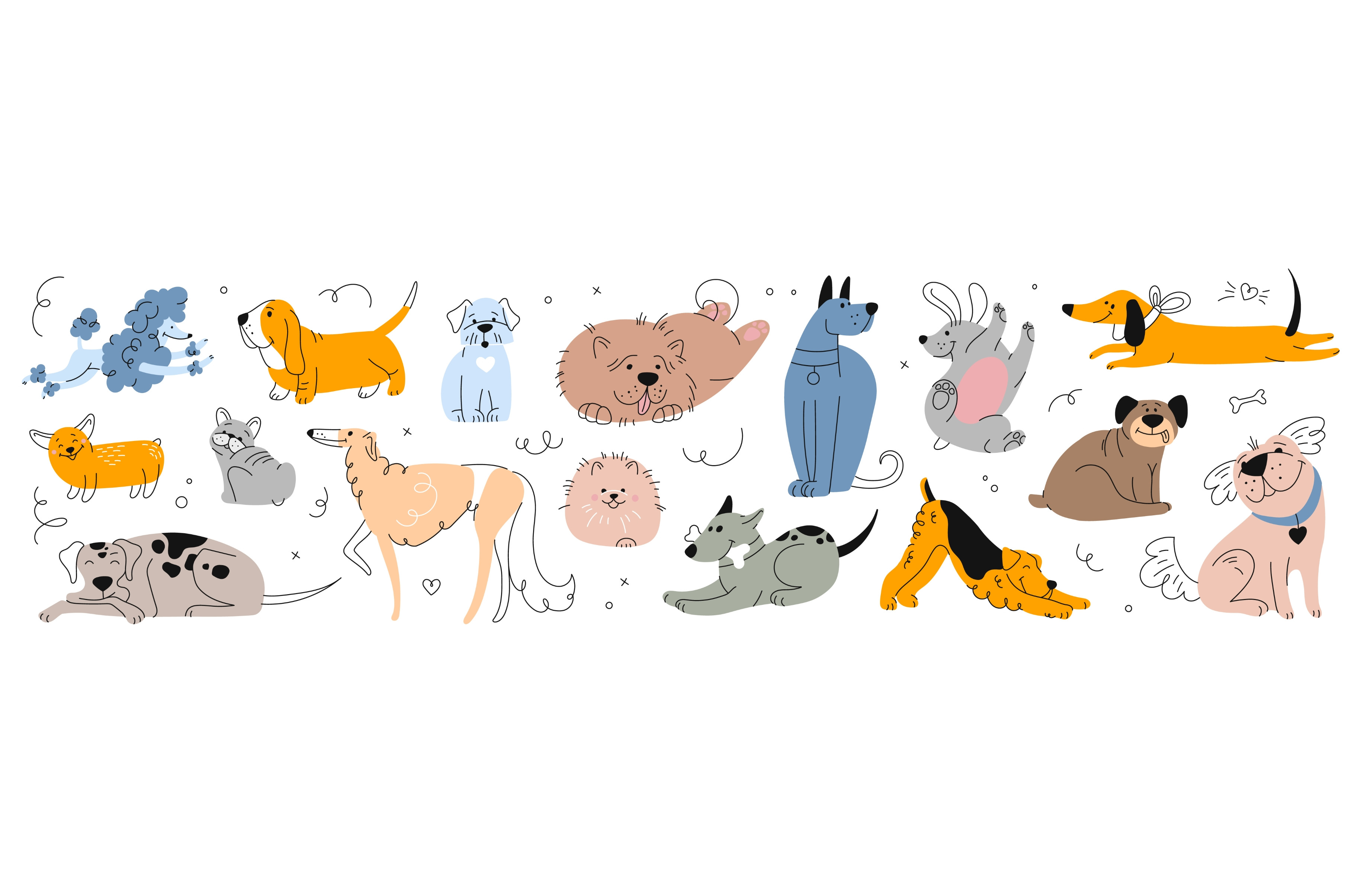 Cute dogs and puppies, happy canine, an Illustration by Buch&Bee