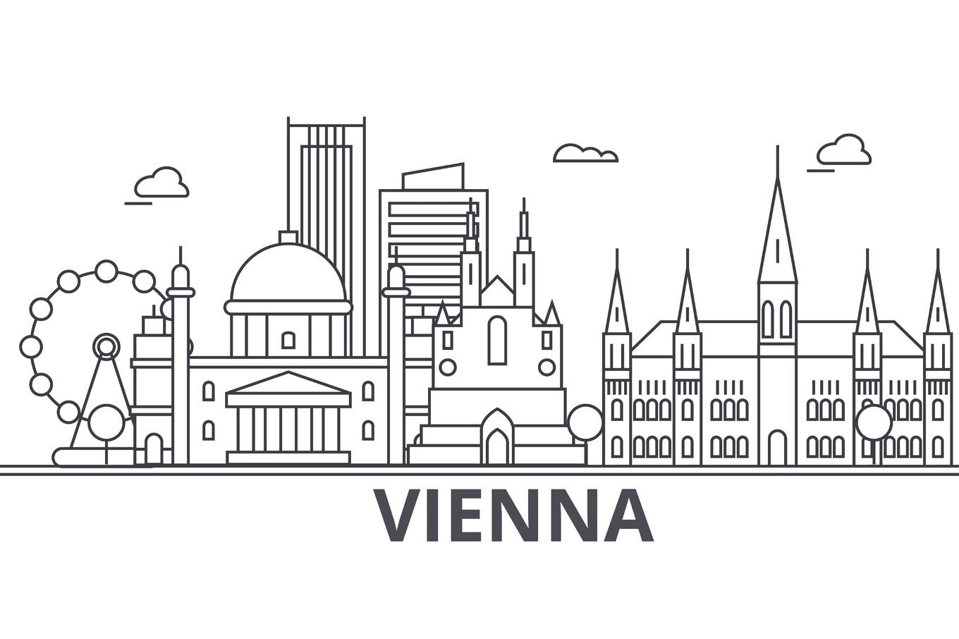 Vienna architecture line skyline illustration. Linear vector cityscape ...