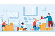 Family moving into new house, a Background Graphic by Frogella