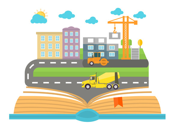 Open Book with City, an Education Illustration by robuart