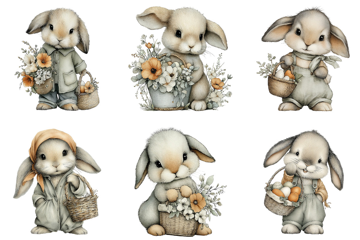 Easter Rabbit Basket Clipart, an Illustration by CraftArtStudio