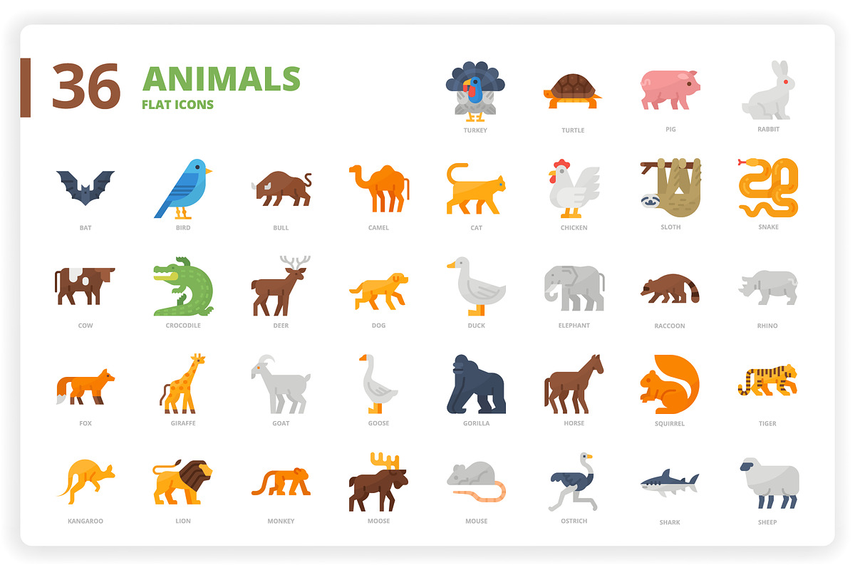 36 Animals Icons x 3 Styles, an Icon by monkik