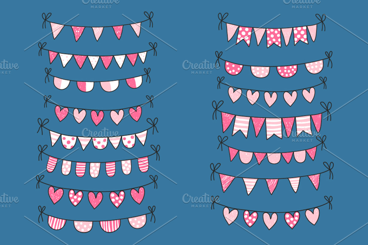Cute Valentine love buntings clipart, an Illustration by Pravokrugulnik