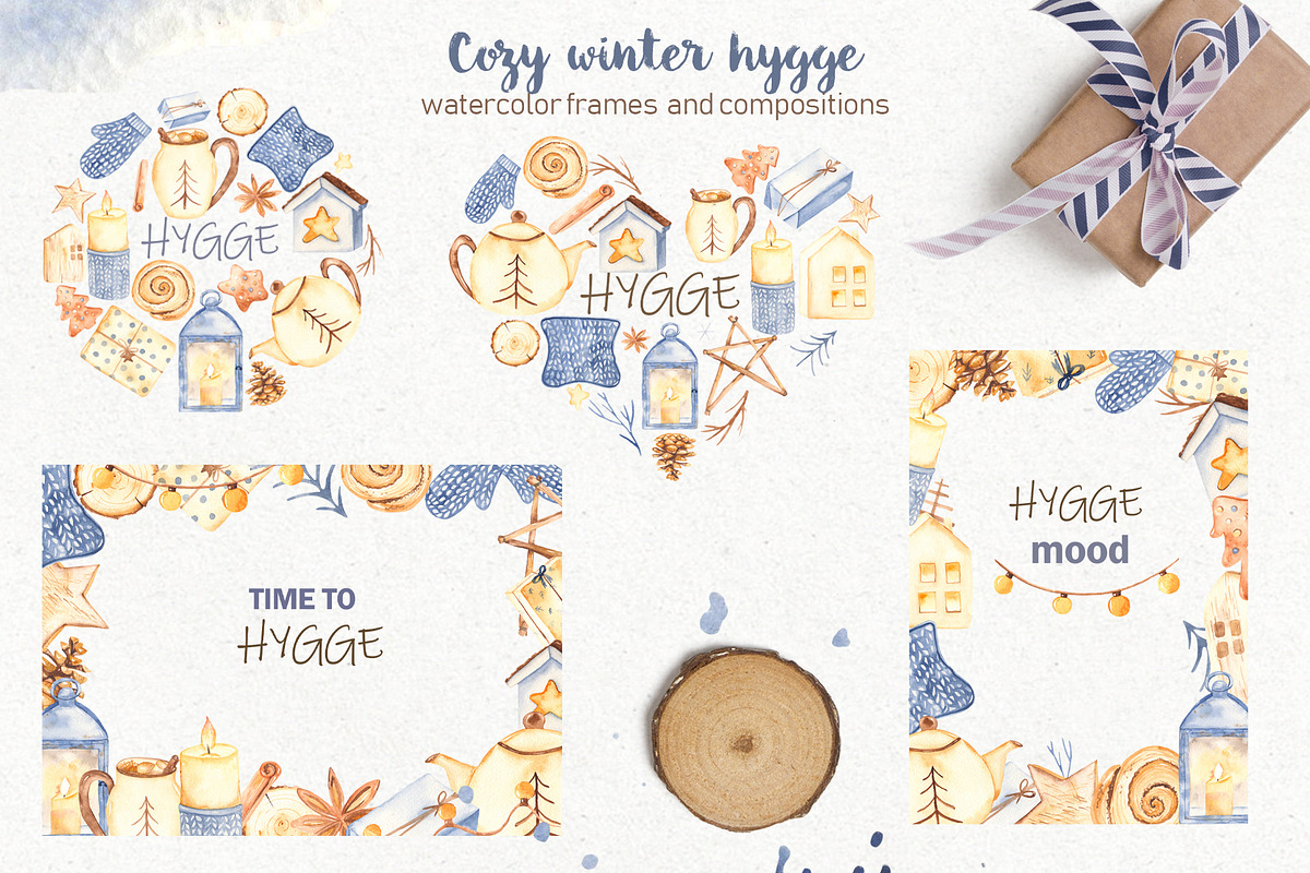 Cozy winter Hygge Watercolor Clipart, an Illustration by Marina Ermakova