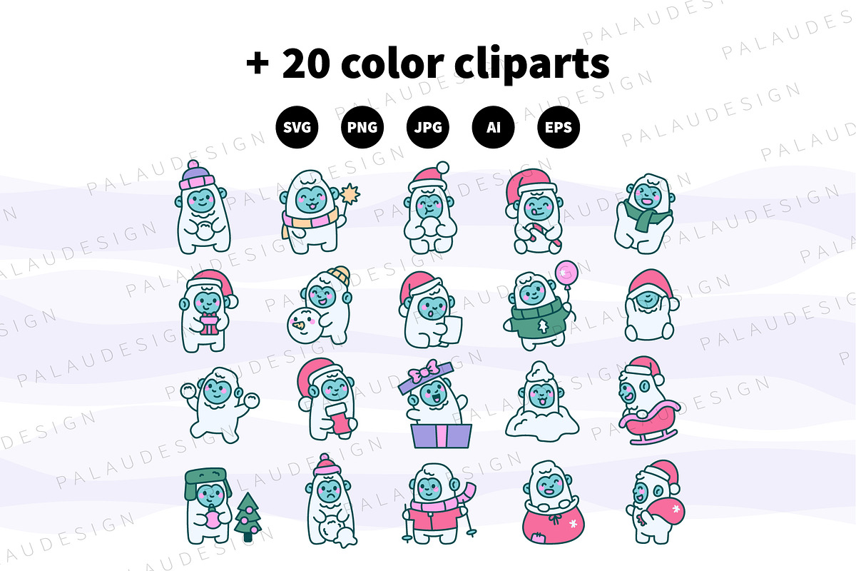 Yeti Christmas Clipart Set, a Seasonal Illustration by Palau