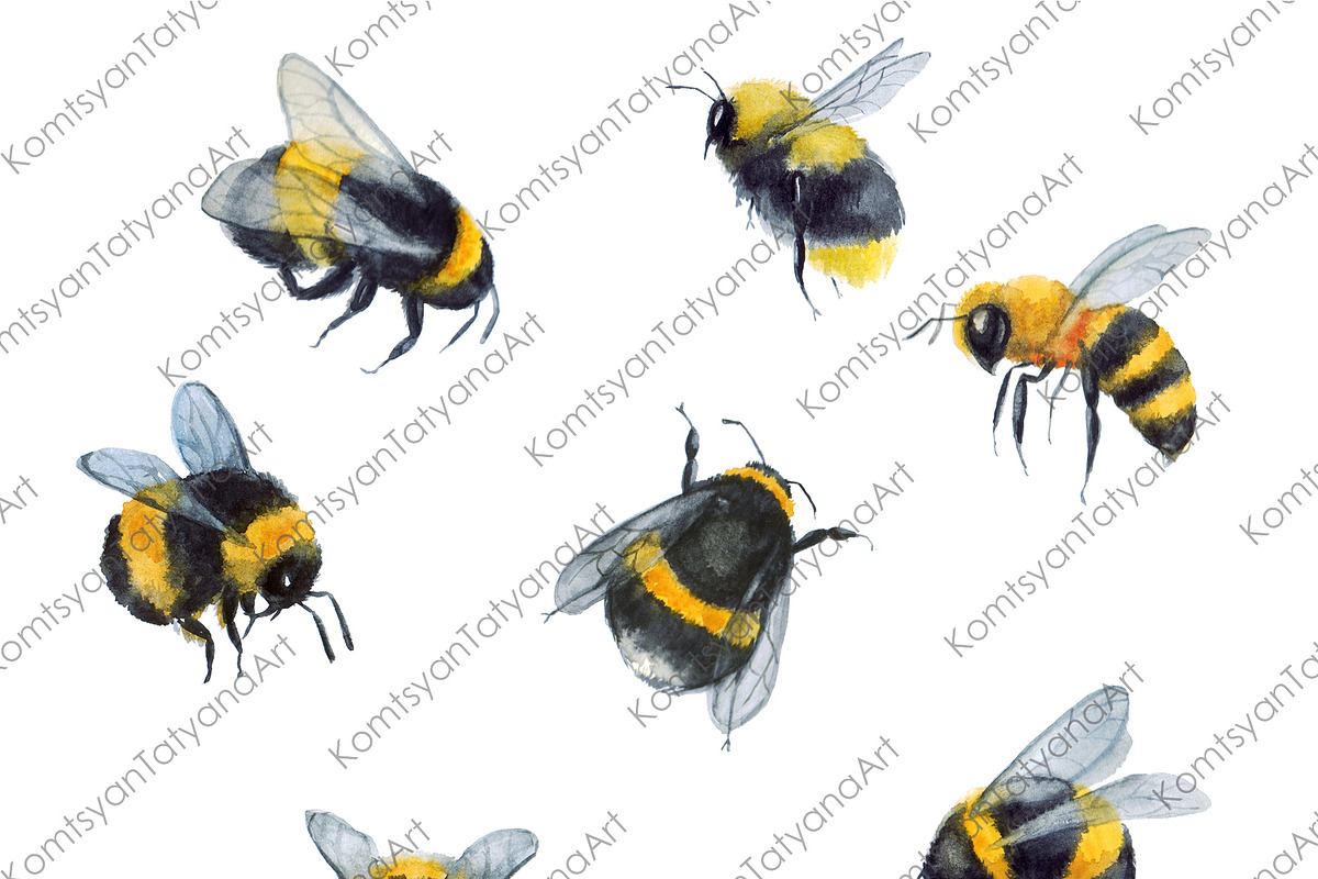 Watercolor clipart Bumblebee clipart, a Decorative Illustration by ...