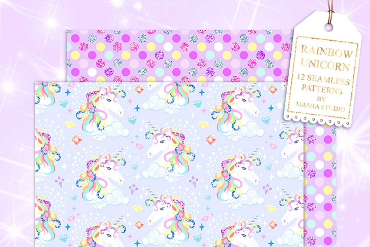 RAINBOW UNICORN digital papers, a Pattern Graphic by Masha Studio ...
