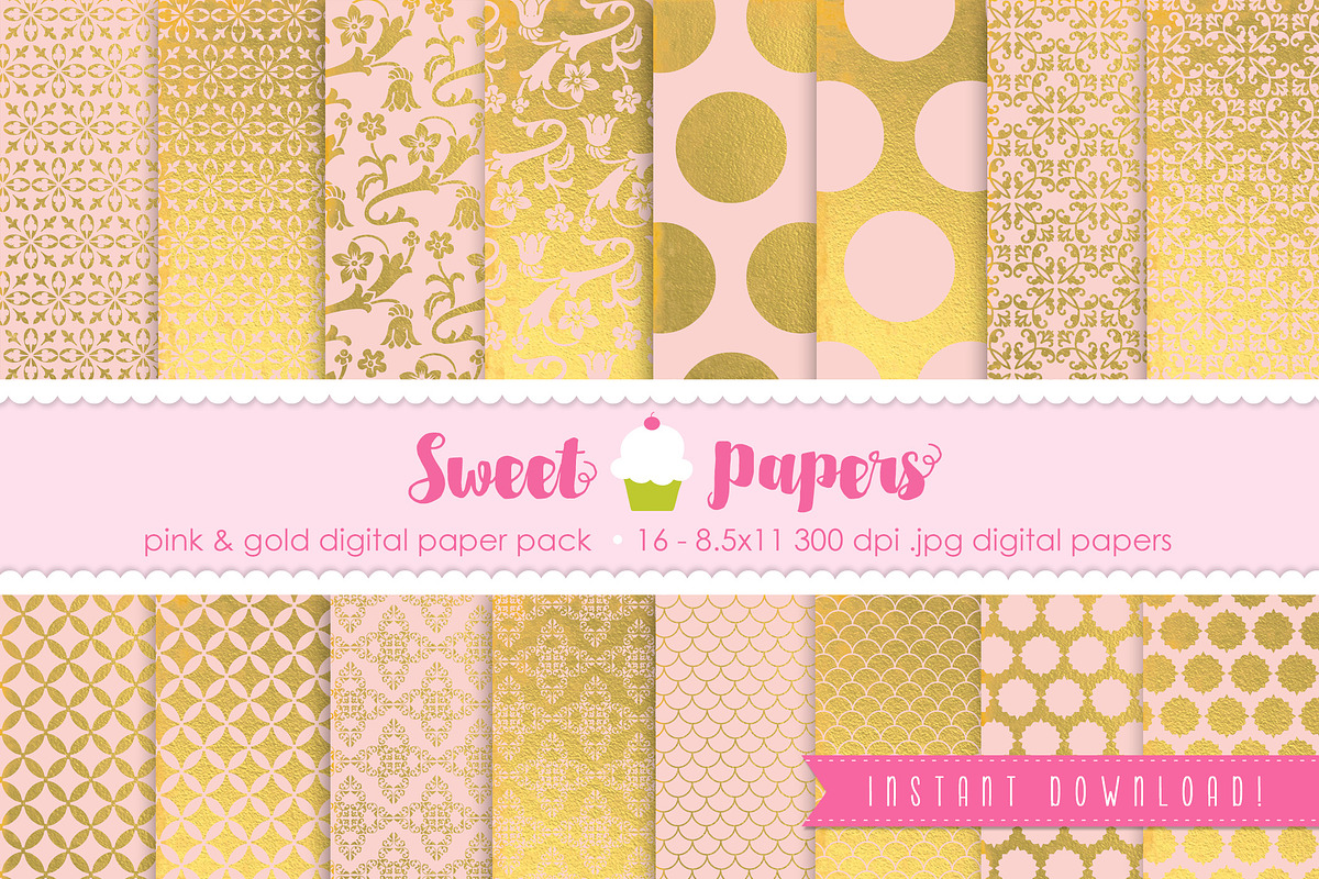 Pink and Gold Digital Paper PG01, a Pattern Graphic by Sweet Papers