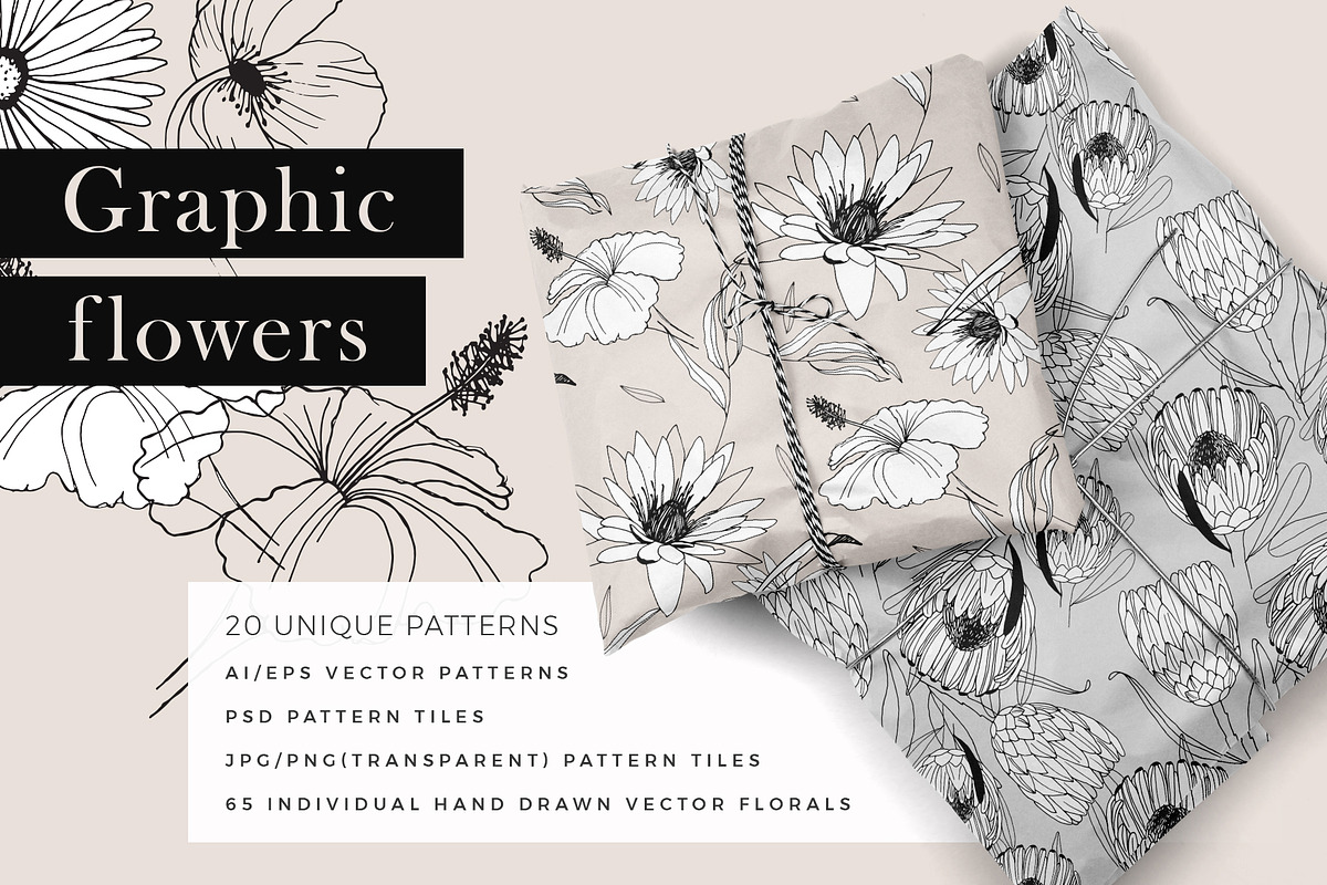 Graphic Flowers Patterns & Elements, a Pattern Graphic by Youandigraphics