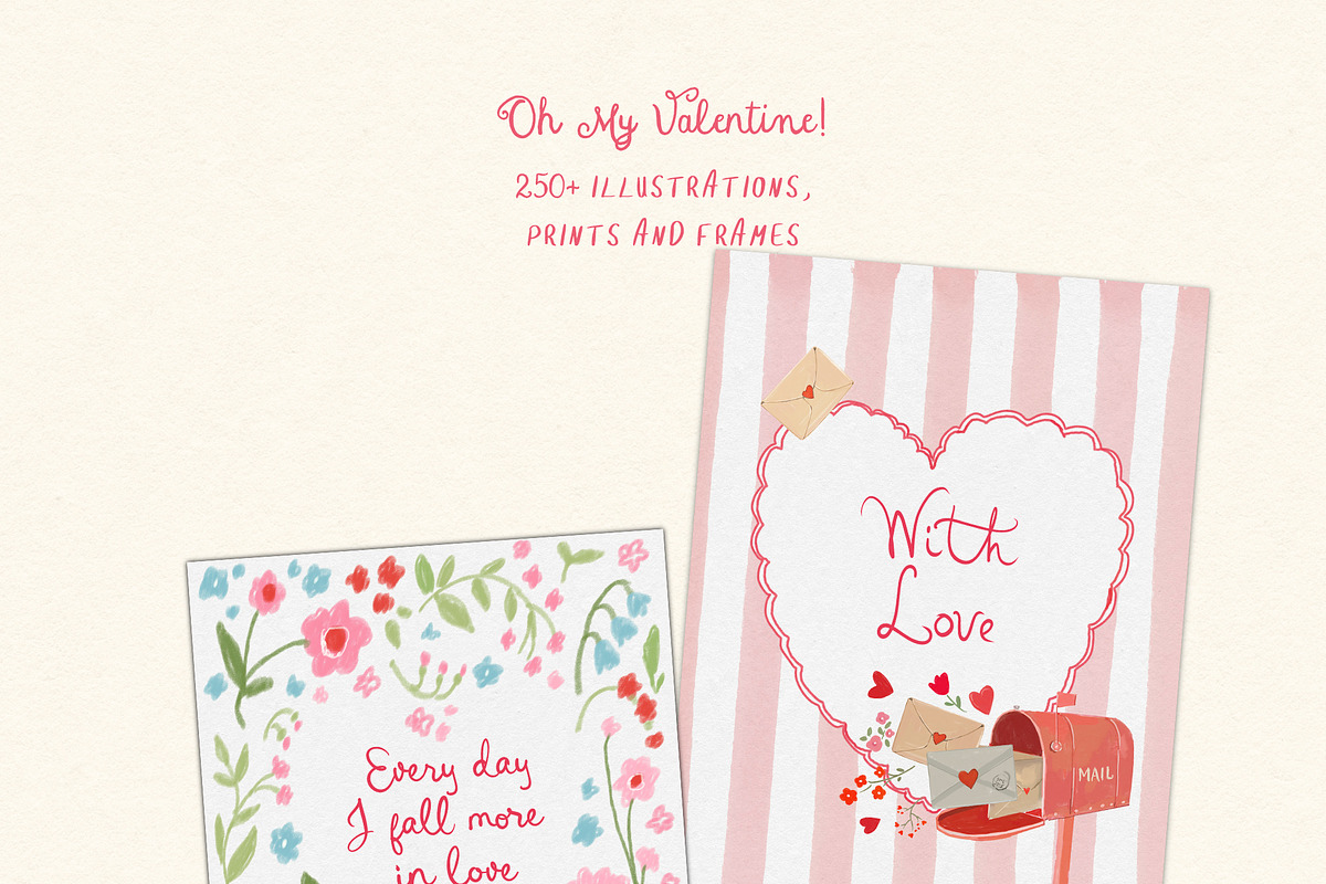 Valentine's Day Frames Cards Clipart, a Decorative Illustration by ...