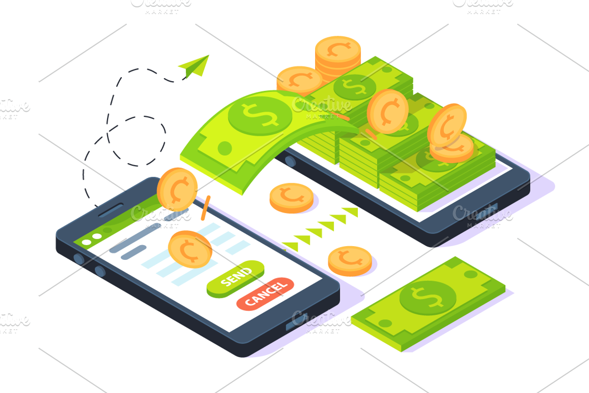 Mobile sending money, an Object Illustration by Evanat Illustrations ...