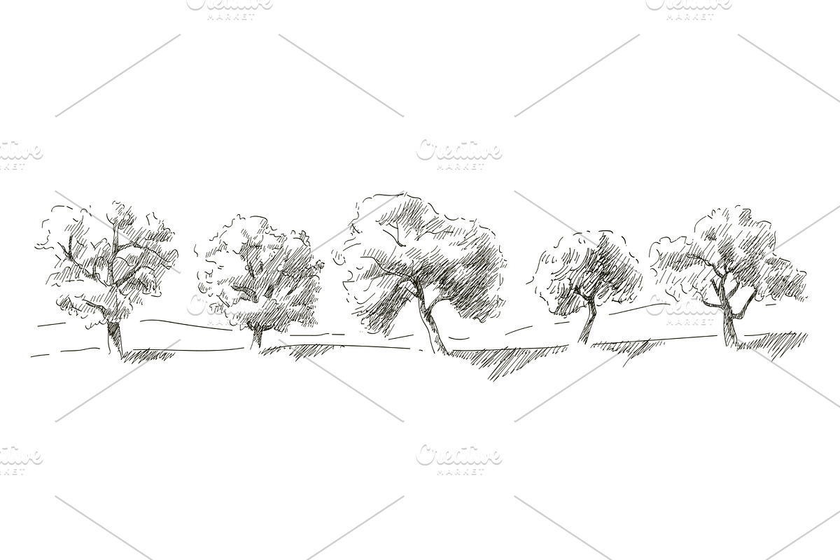 Set of fruit trees: olive, apple, an Object Illustration by Alltruecolours