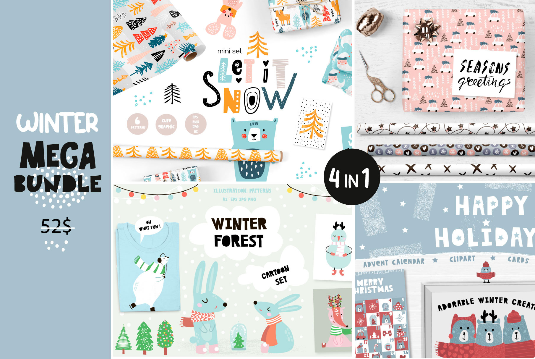 WINTER MEGA BUNDLE, an Animal Illustration by solmariart