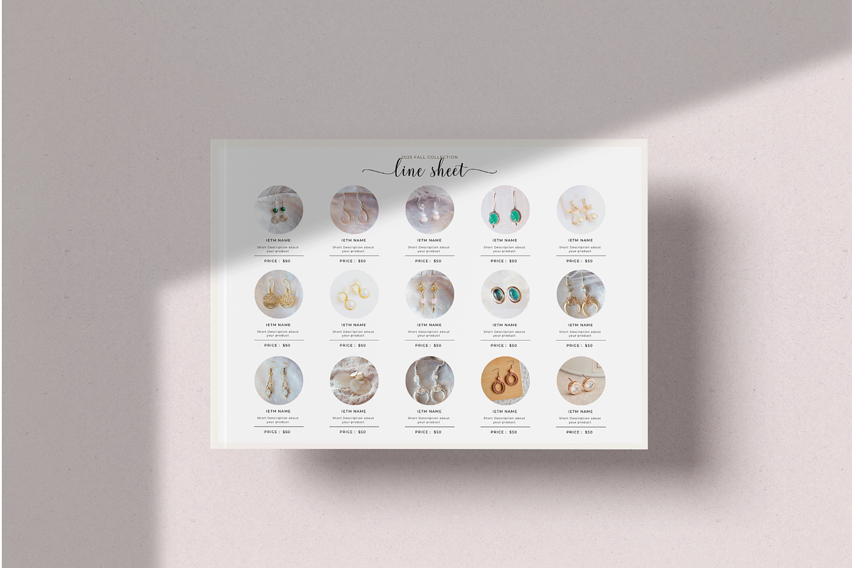Line sheet Template for Jewelry