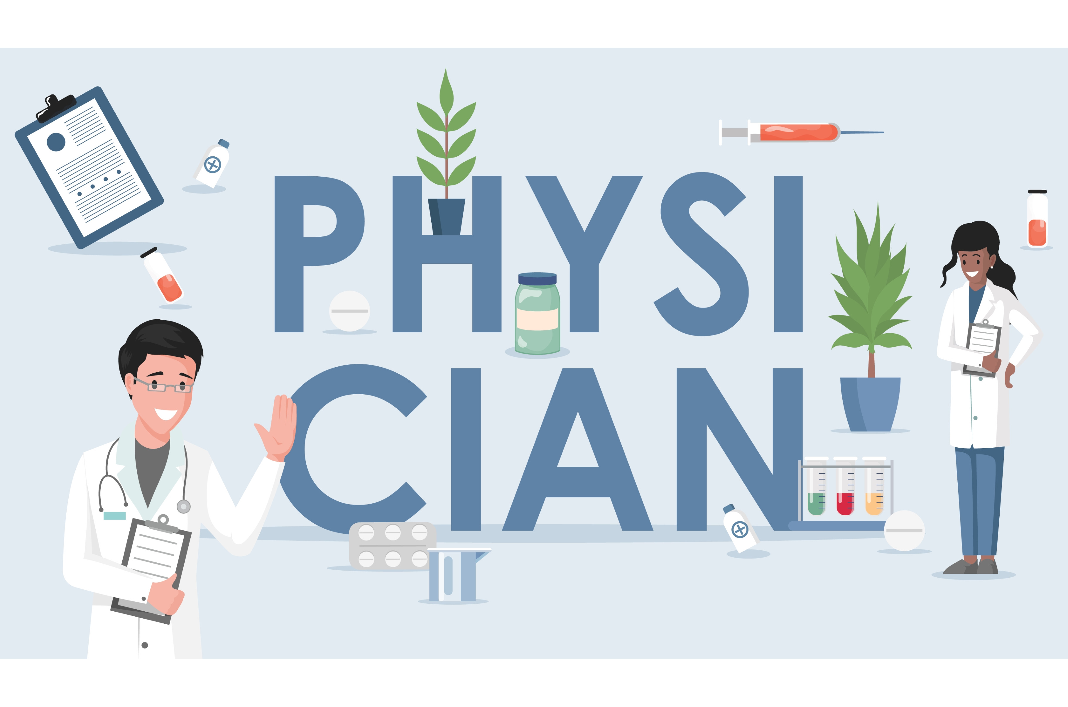 Physician word vector flat banner | Healthcare Illustrations ~ Creative ...