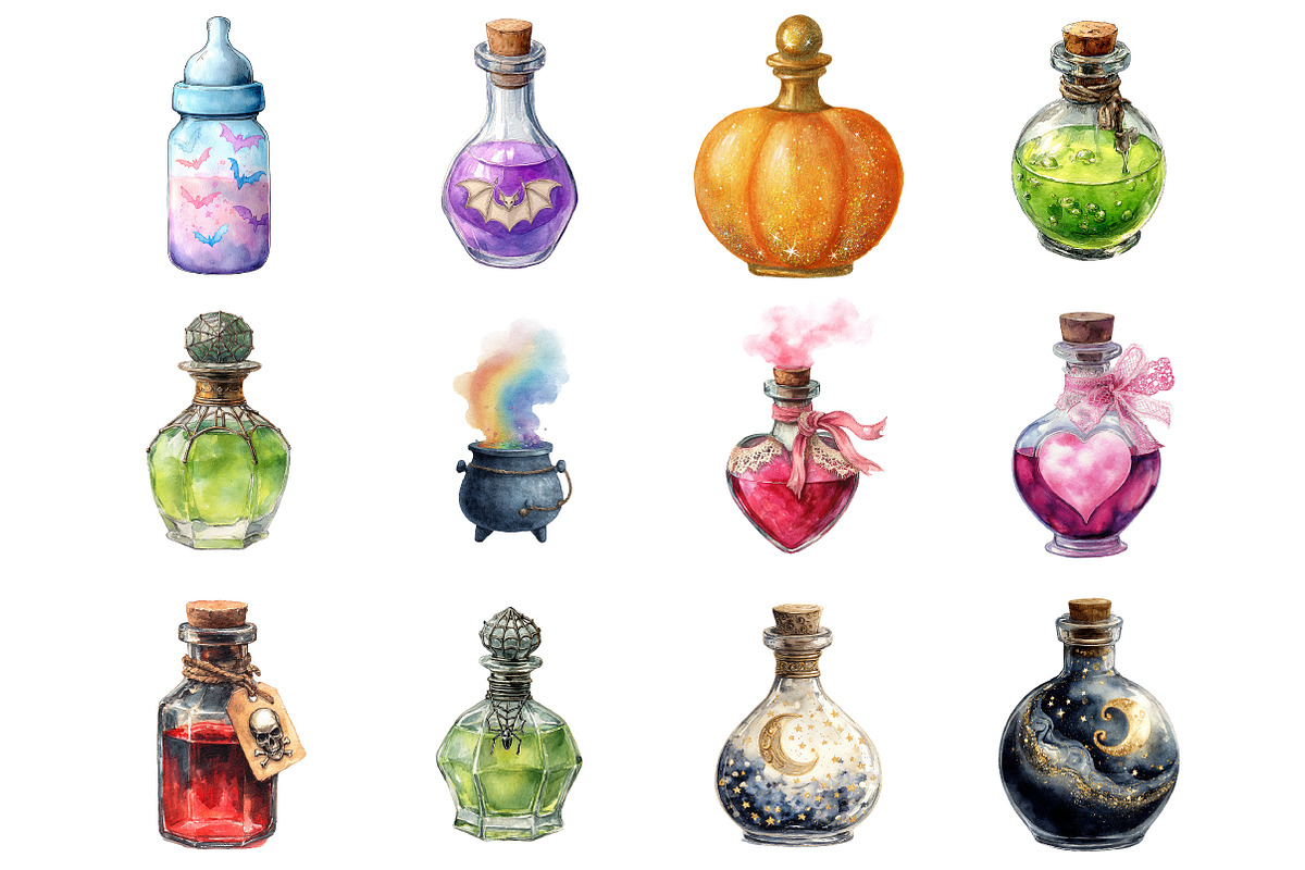 Watercolor Halloween Potion Clipart, a Graphic by CitraGraphics